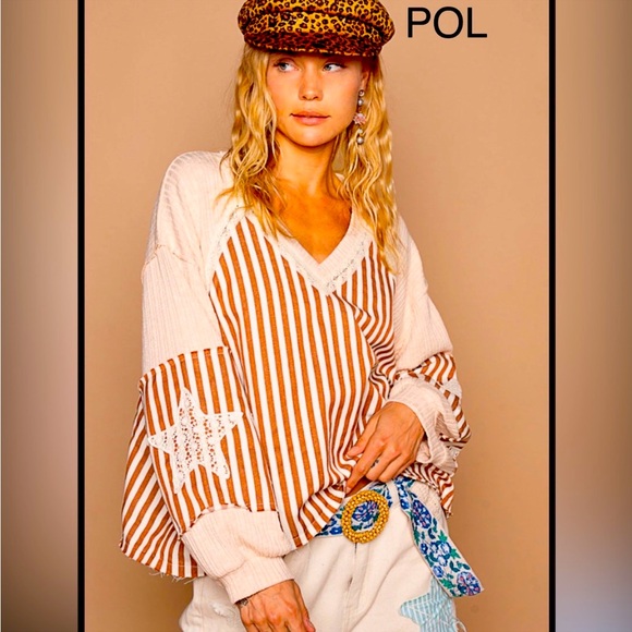 Tops | Pol Red Cream V Neck Top | Poshmark